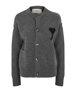 AMI Paris Wool Knitted Cardigan With Appliqué Logo