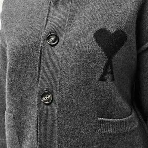 AMI Paris Wool Knitted Cardigan With Appliqué Logo
