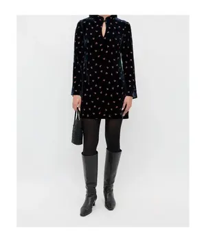 Rixo Calla Mini Dress With High Neck And Long Sleeves