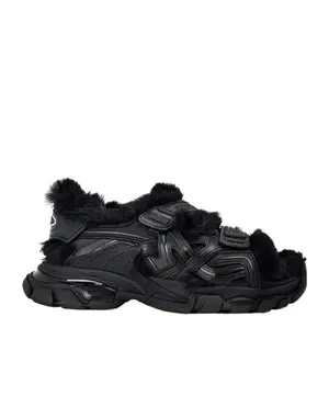Balenciaga Track Faux-shearling Sandals - Black