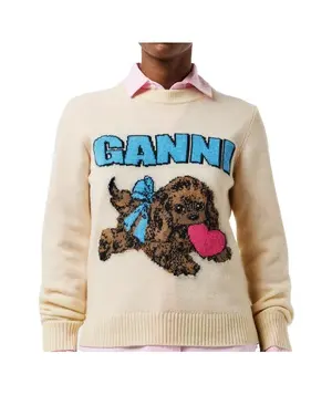 GANNI Crewneck Knit Sweater With Graphic Detail