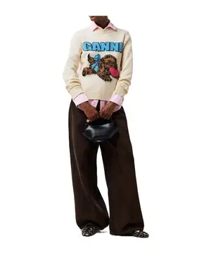 GANNI Crewneck Knit Sweater With Graphic Detail