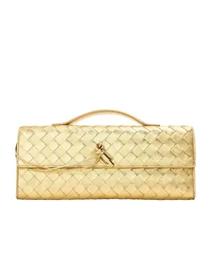 Bottega Veneta Metallic Gold Woven Leather Clutch - Nude