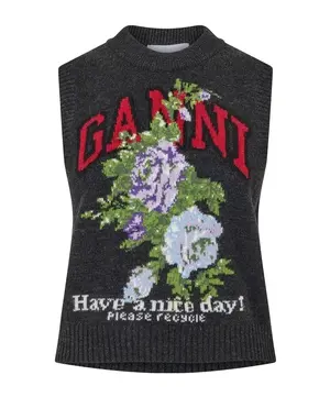 GANNI Floral Graphic Knit Vest