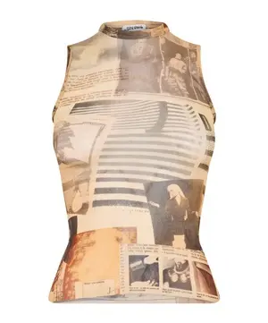 JEAN PAUL GAULTIER Sleeveless Printed High Neck Top - No