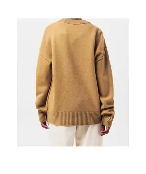 AMI Paris Crew Neck Knit Sweater With Embroidered Heart Applique