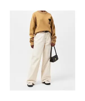 AMI Paris Crew Neck Knit Sweater With Embroidered Heart Applique