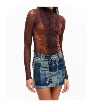 JEAN PAUL GAULTIER Printed High Neck Long Sleeve Top - Black