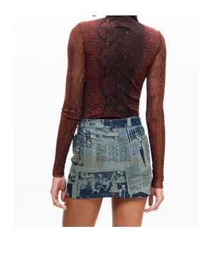 JEAN PAUL GAULTIER Printed High Neck Long Sleeve Top - Black