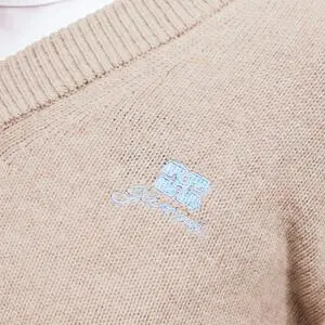GANNI V-neck Knit Sweater With Embroidered Logo