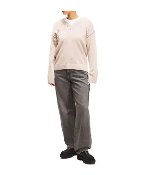 GANNI V-neck Knit Sweater With Embroidered Logo