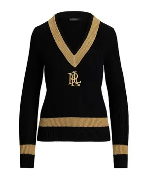 Ralph Lauren V-neck Knit Jumper With Metallic Trim - Black