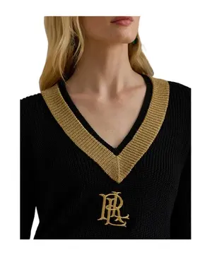 Ralph Lauren V-neck Knit Jumper With Metallic Trim