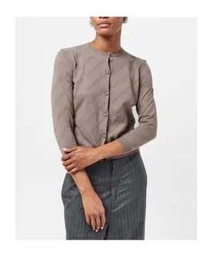 Balenciaga All-over Letter Print Crew Neck Cardigan