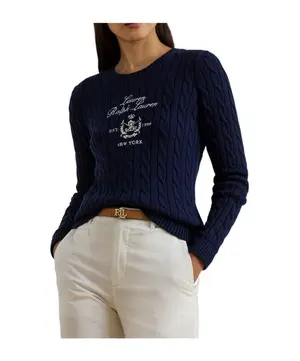 Ralph Lauren Cable-knit Crewneck Sweater With Embroidered Crest