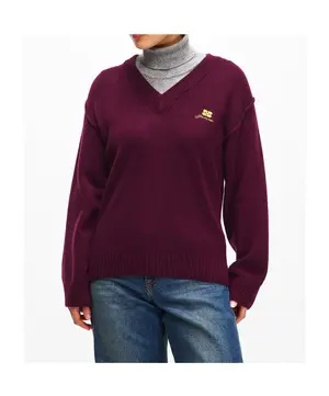 GANNI V-neck Knit Sweater With Embroidered Logo