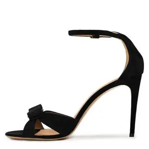 FERRAGAMO Black Suede Bow Detail Stiletto Sandals - Multicolor