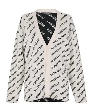 Balenciaga Logo Jacquard Print V-neck Cardigan - White