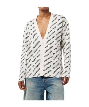Balenciaga Logo Jacquard Print V-neck Cardigan