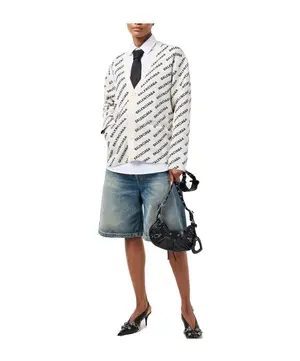 Balenciaga Logo Jacquard Print V-neck Cardigan
