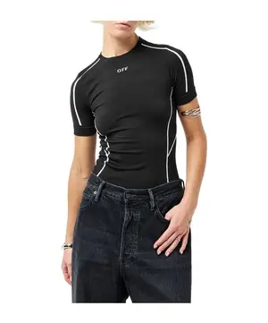 Off-White Seamless Knit Baby Tee With Contrast Piping