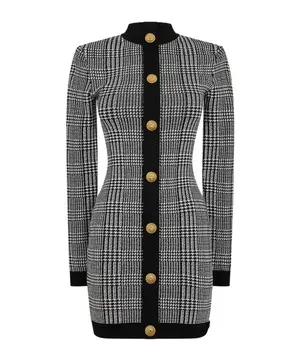 Balmain Plaid Knit Mini Dress - Black