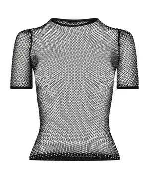 Balenciaga Short Sleeve Rhinestone Mesh Top