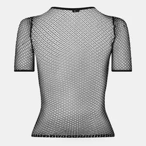 Balenciaga Short Sleeve Rhinestone Mesh Top