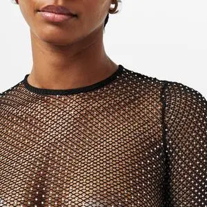 Balenciaga Short Sleeve Rhinestone Mesh Top