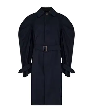 Balenciaga Lapel Long Trench Coat - Black