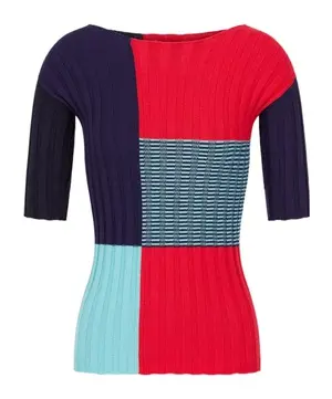 Emporio Armani Geometric Patchwork Ribbed Knit Sweater