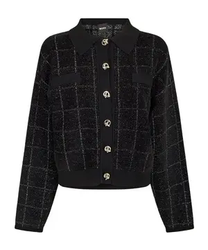 Hugo Boss Textured Check Knit Cropped Jacket