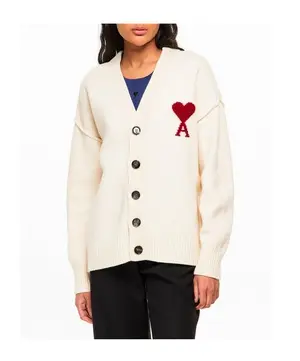 AMI Paris Knitted Cardigan With Embroidered Logo