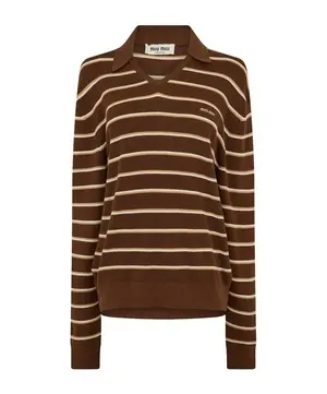 Miu Miu Striped Long Sleeve Polo Shirt
