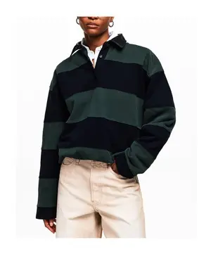 Acne Studios Striped Long Sleeve Polo Shirt - Black