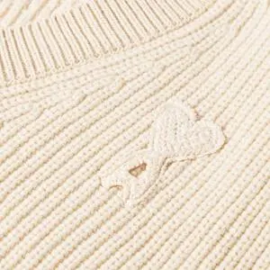 AMI Paris V-neck Knit Sweater With Ribbed Texture And Striped Cuffs