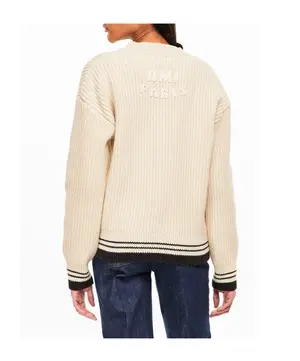 AMI Paris V-neck Knit Sweater With Ribbed Texture And Striped Cuffs