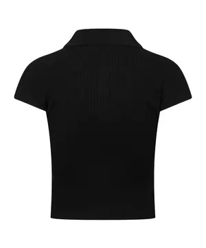Dolce & Gabbana Ribbed Knit Cropped Polo Shirt With Crystal Buttons - Black