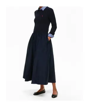 Polo Ralph Lauren Embroidered Knit Midi Dress - Black
