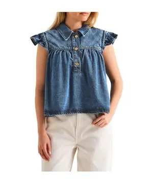 GANNI Denim Short Sleeve Blouse