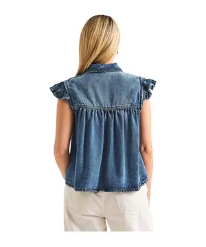 GANNI Denim Short Sleeve Blouse