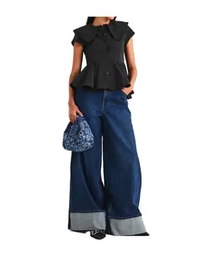 GANNI Short Sleeve Peter Pan Collar Blouse