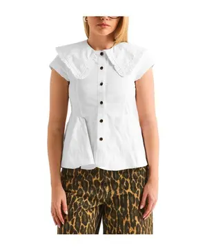 GANNI Round Neck Short-sleeve Blouse - White