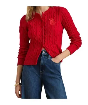 Ralph Lauren Cable Knit Cardigan With Logo Embroidery