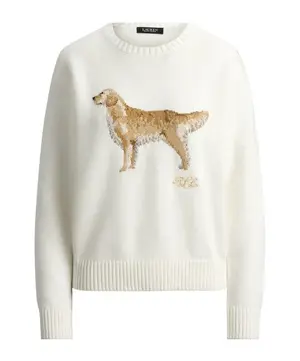 Ralph Lauren Crew Neck Jumper With Dog Motif - White