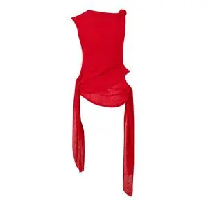 GANNI Sleeveless Draped Tie Shirt With Asymmetrical Hem - Red