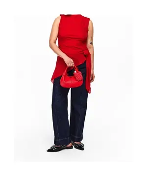 GANNI Sleeveless Draped Tie Shirt With Asymmetrical Hem - Red