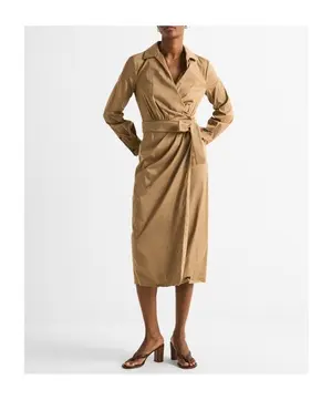 Max Mara Long Sleeve Belted Shirt Dress - Nude