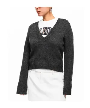 GANNI V-neck Wool Yak Knit Sweater