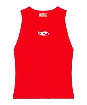 DIESEL® Ribbed Sleeveless Top With Logo Detail - Red